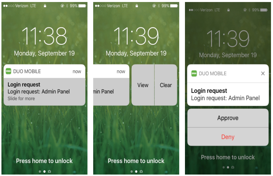 How do I approve a Duo Push notification from the iOS 10 lock screen?