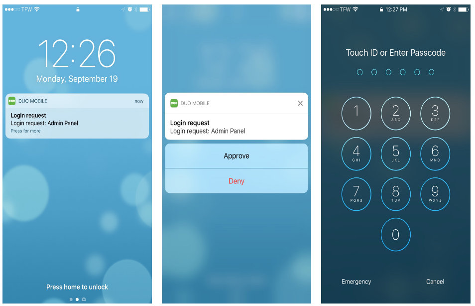 How do I approve a Duo Push notification from the iOS 10 lock screen?