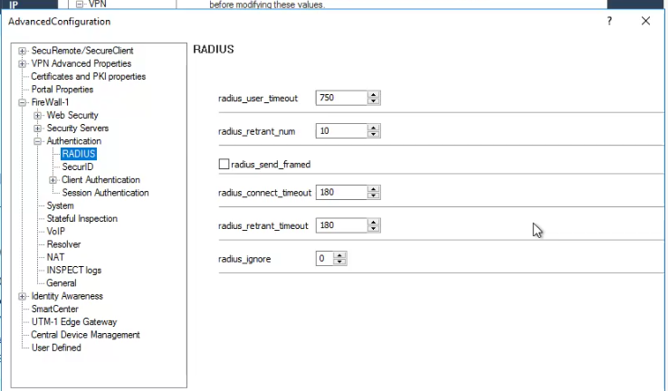 How do I modify RADIUS timers for Check Point?