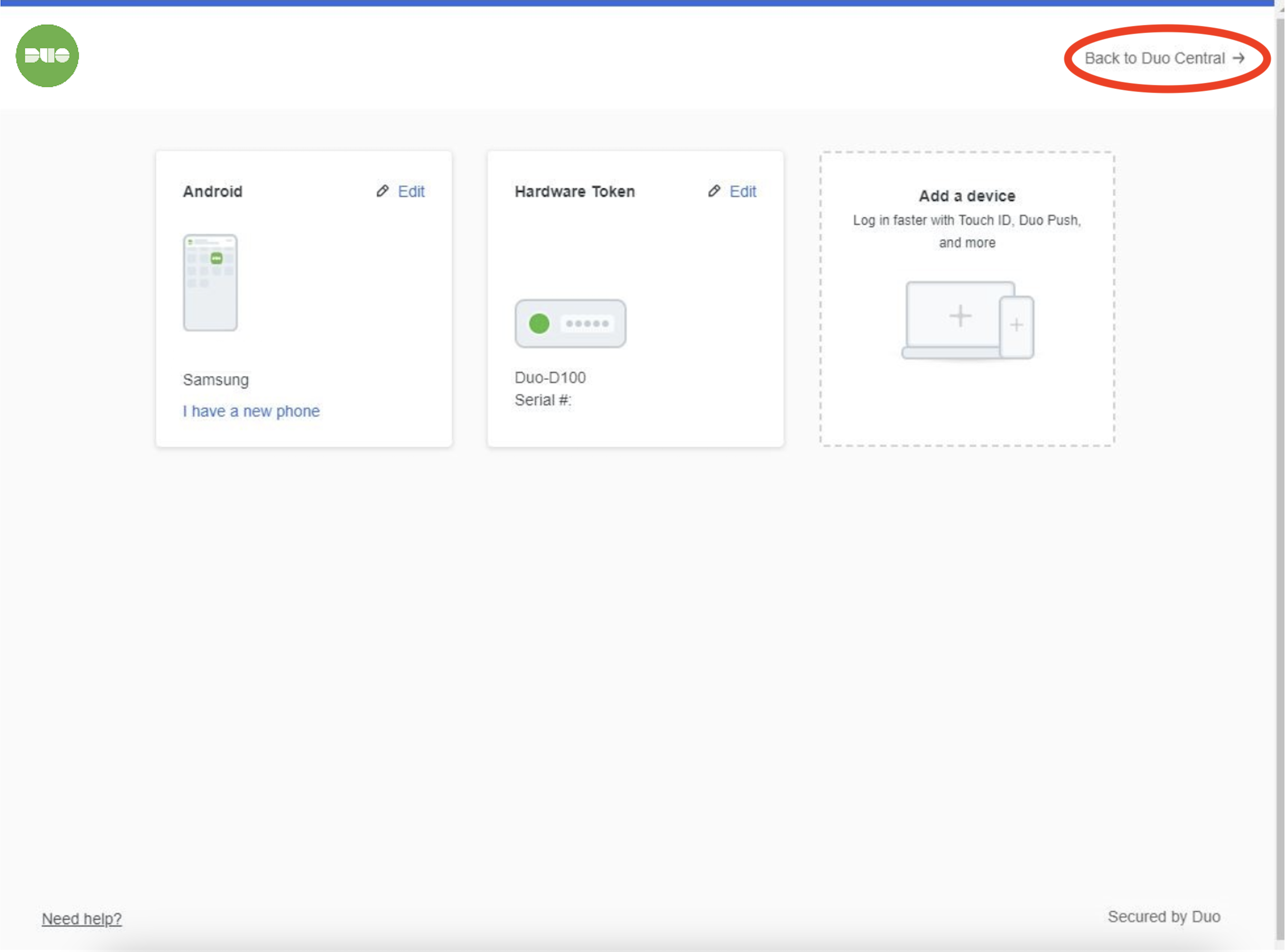 Why is the "Back to Duo Central" option missing from the Duo Central ...