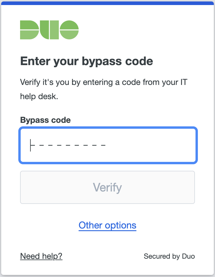 Why do I only see a bypass code option in the Duo prompt even though I have a 2FA device?