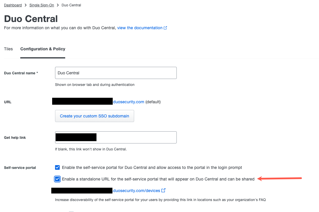 Why am I unable to see the "Manage Devices" link in Duo Central?
