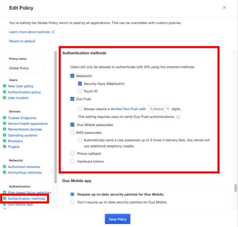 Can I disable an authentication method?