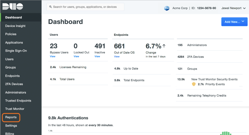 How do I view Duo enrollment event reporting?