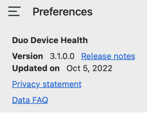 How do I determine my installed Duo Device Health App version?
