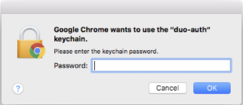 How do I resolve a macOS message stating a browser "wants to use the duo-auth keychain" after ...