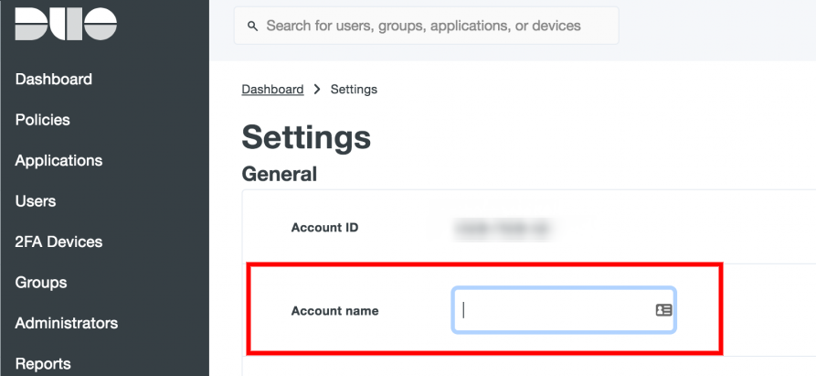 How do I change the name of my Duo account?