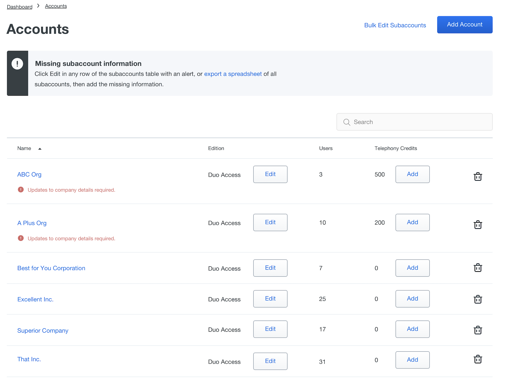 Guide to entering company details for MSP child accounts