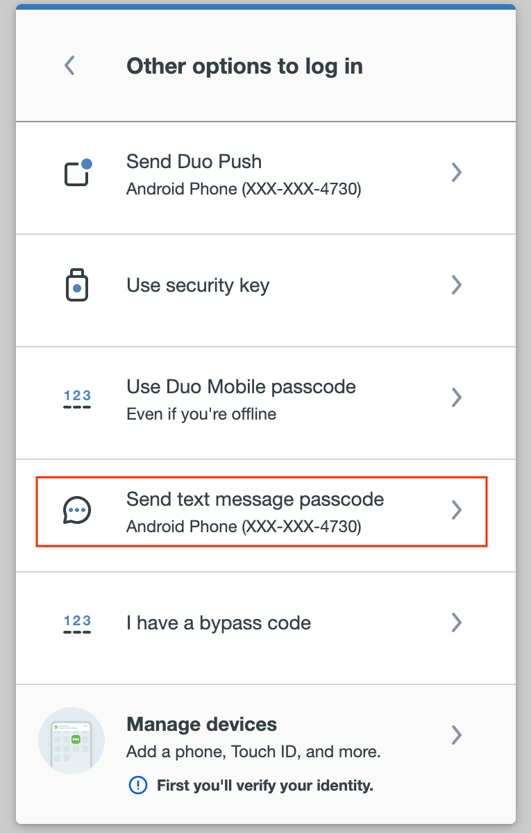 Why is there no SMS option in the traditional Duo Prompt or Universal ...