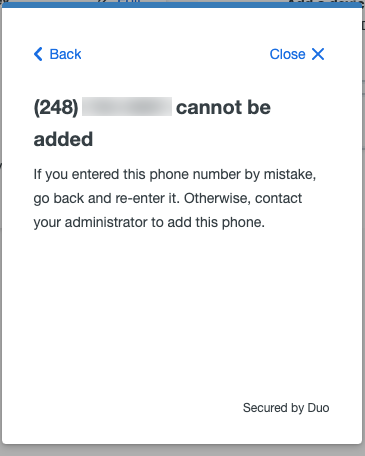 How do I resolve a "This number is not usable for authentication" or ...