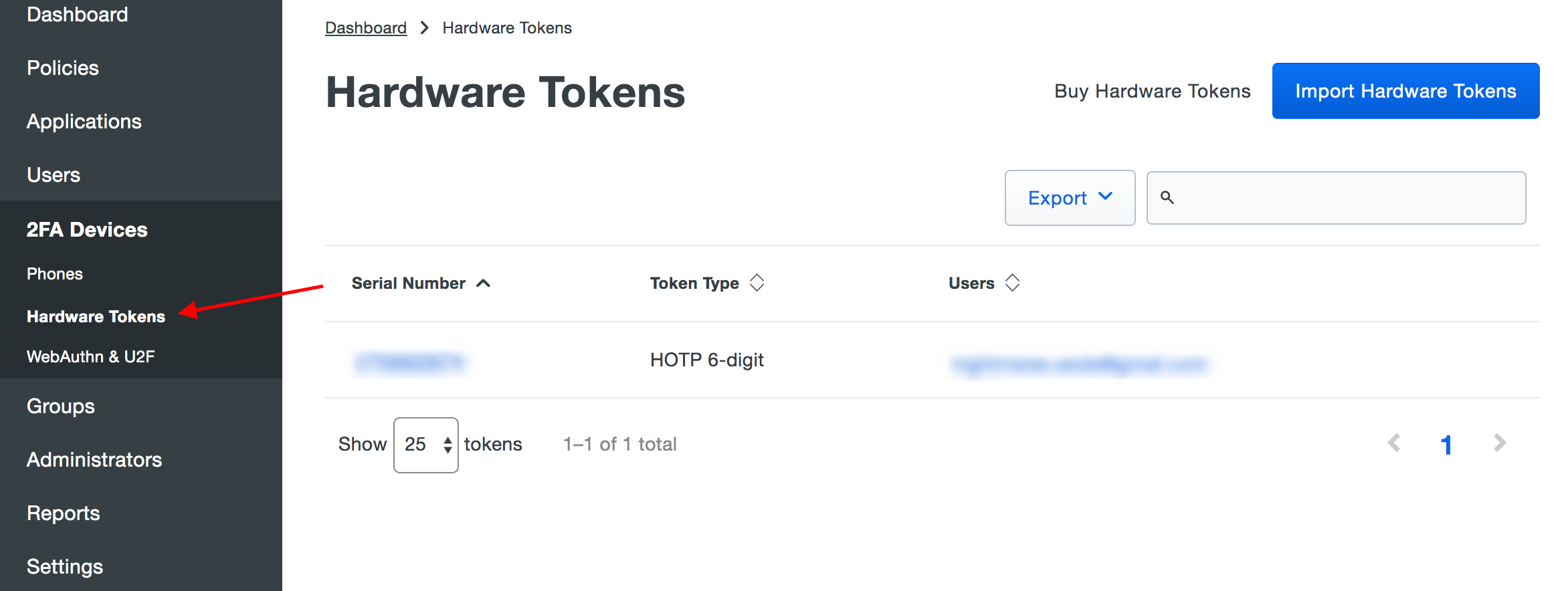 How do I resync a hardware token in the Duo Admin Panel?