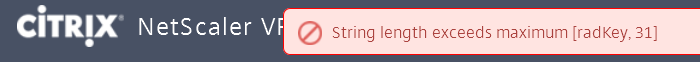 How do I resolve the Citrix Gateway error "String length exceeds maximum"?