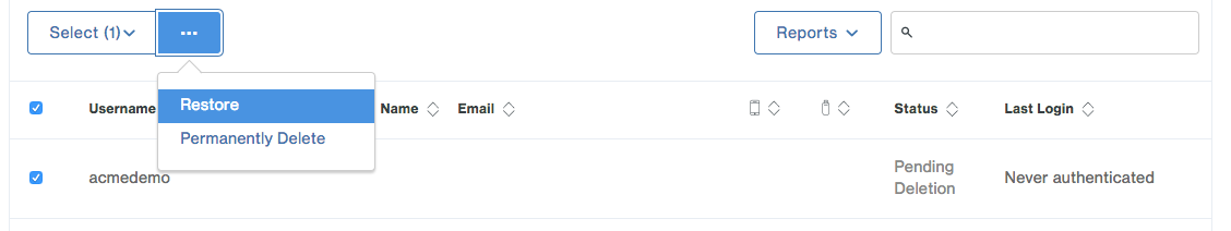 How do I restore a user in Pending Deletion to their previous status?