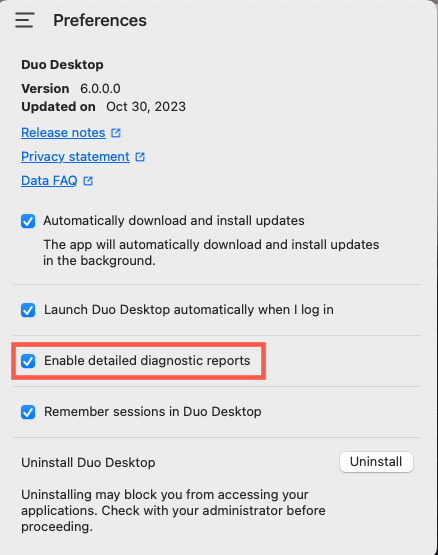 How do I enable and view debug logs for Duo Desktop?