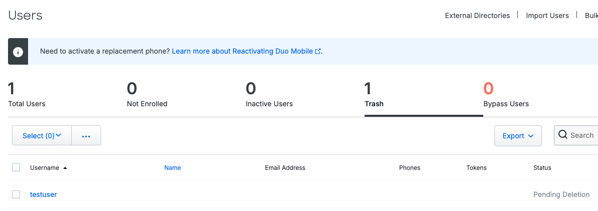 How do I permanently delete Duo users in bulk or individually?
