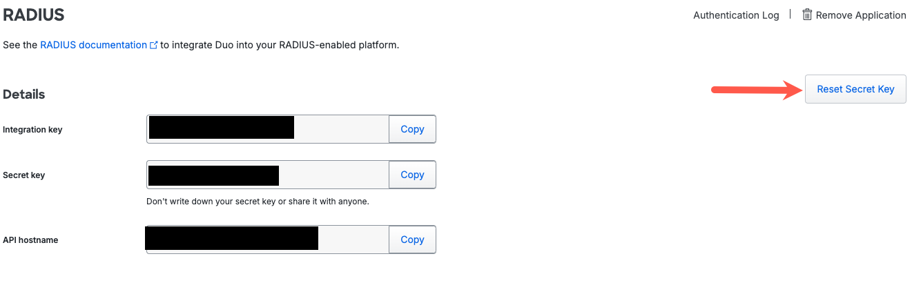 How do I reset the secret key for a Duo-protected application or ...
