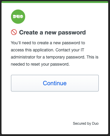 How do I resolve the Duo Directory SSO, with passwordless authentication error "Create a new ...